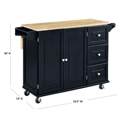 HOMESTYLES Dolly Madison Black Kitchen Cart with Natural Wood Top ...