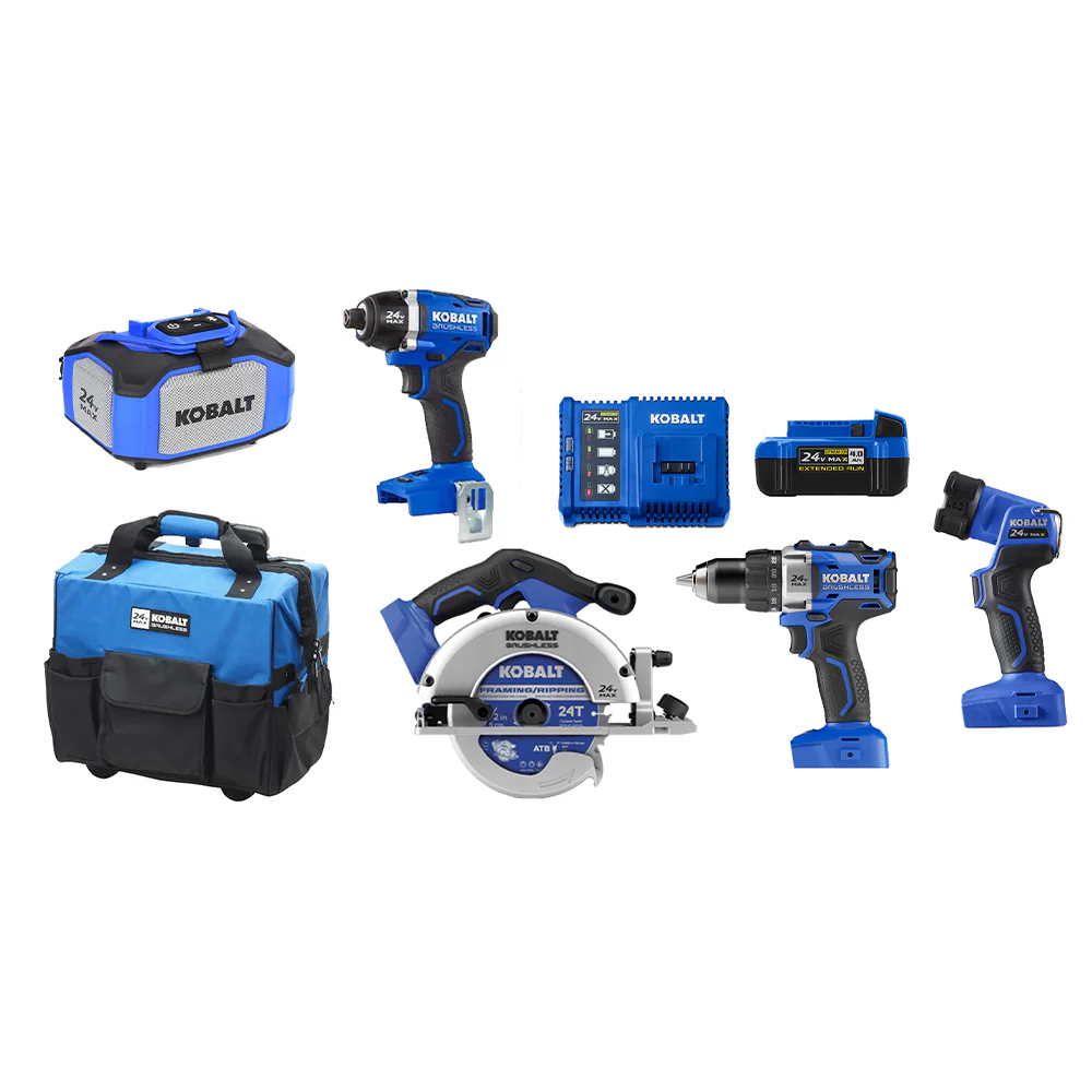Kobalt 5-Tool 24-volt Brushless Power Tool Combo Kit with Soft Rolling ...