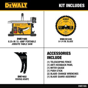 DEWALT Table Saw DWE7485 15 Amp Corded 8-1/4 in. Compact Portable ...