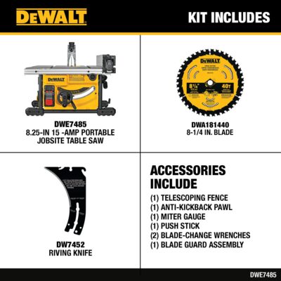 DEWALT Table Saw DWE7485 15 Amp Corded 8-1/4 in. Compact Portable ...