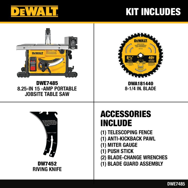 DEWALT Table Saw DWE7485 15 Amp Corded 8-1/4 in. Compact Portable ...