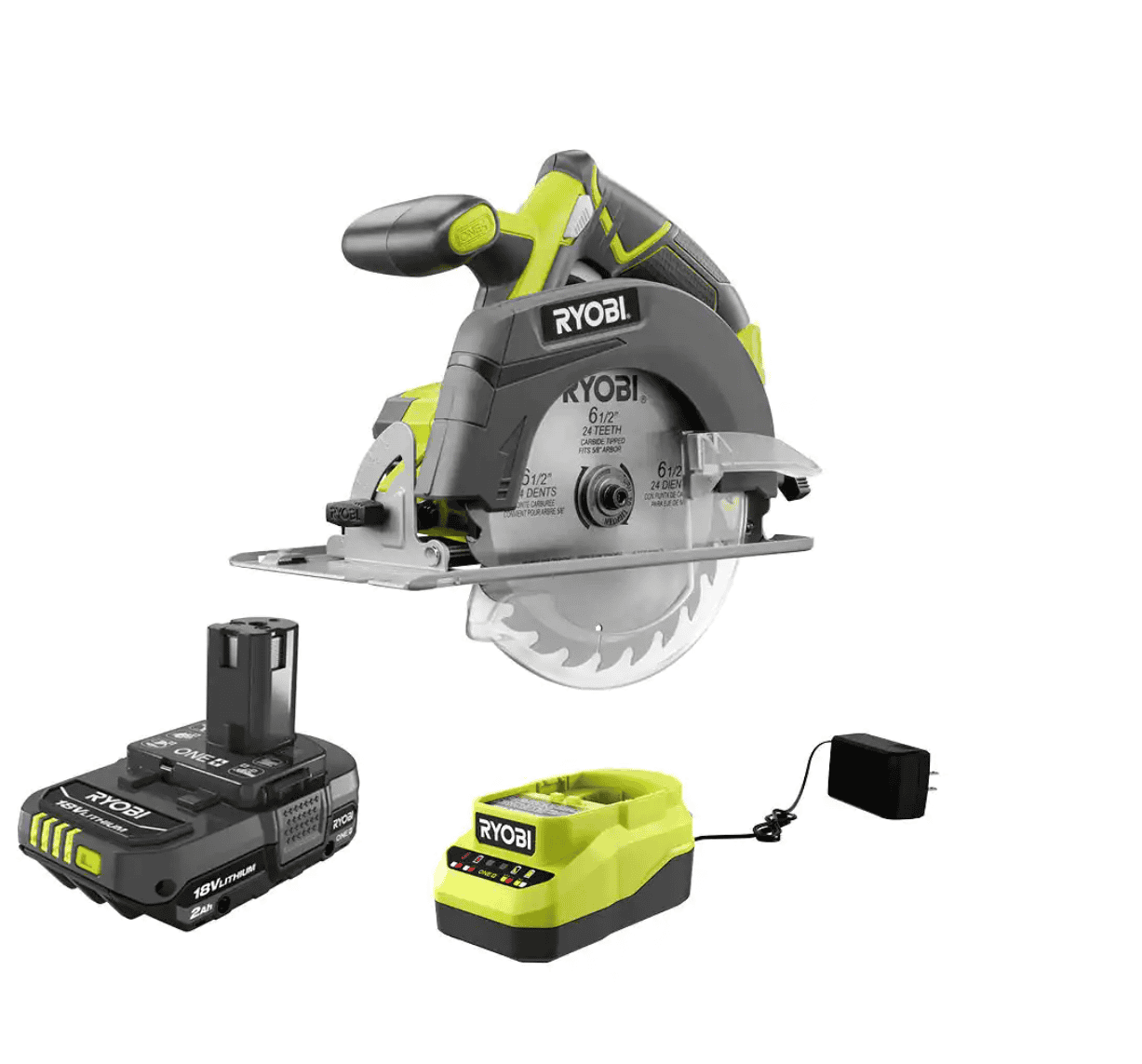 RYOBI P507-PSK005 ONE+ 18V Cordless 6-1/2 in. Circular Saw with 2.0 Ah ...