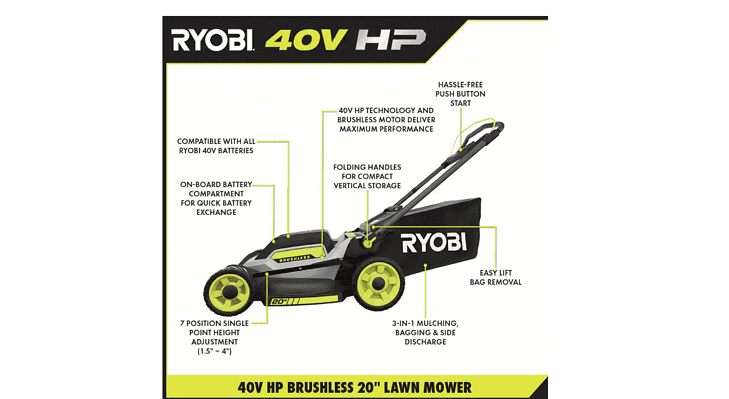 RYOBI RY401170 40V HP Brushless 20 in. Cordless Battery Walk Behind ...