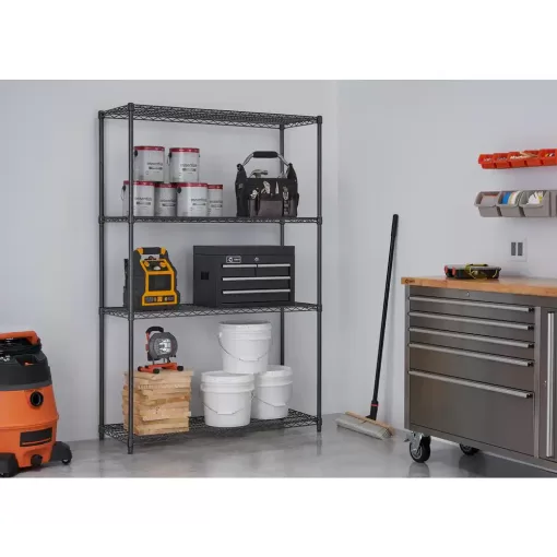 TRINITY PRO Black 4-Tier Steel Wire Garage Storage Shelving Unit (48 in ...