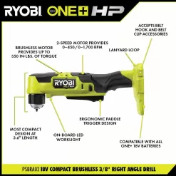 RYOBI PSBDD01K-PSBRA02B ONE+ HP 18V Brushless Cordless Compact 1/2 in ...