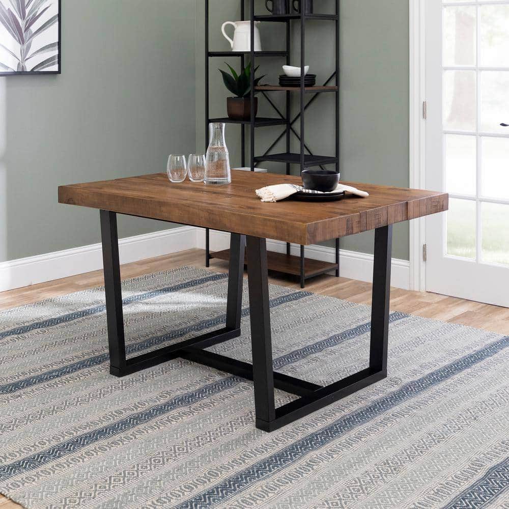 Welwick Designs 52 in. Reclaimed Barnwood Distressed Solid Wood Dining ...