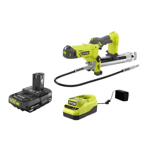 RYOBI ONE+ 18V Cordless Grease Gun with 2.0 Ah Battery and Charger ...