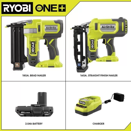 RYOBI P321-P326-PSK005 ONE+ 18V Cordless 18-Gauge Brad Nailer with 16 ...