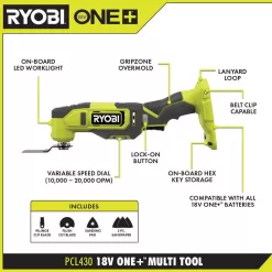 RYOBI PCL1600K2-P553 ONE+ 18V Cordless 6-Tool Combo Kit with 1.5 Ah and ...