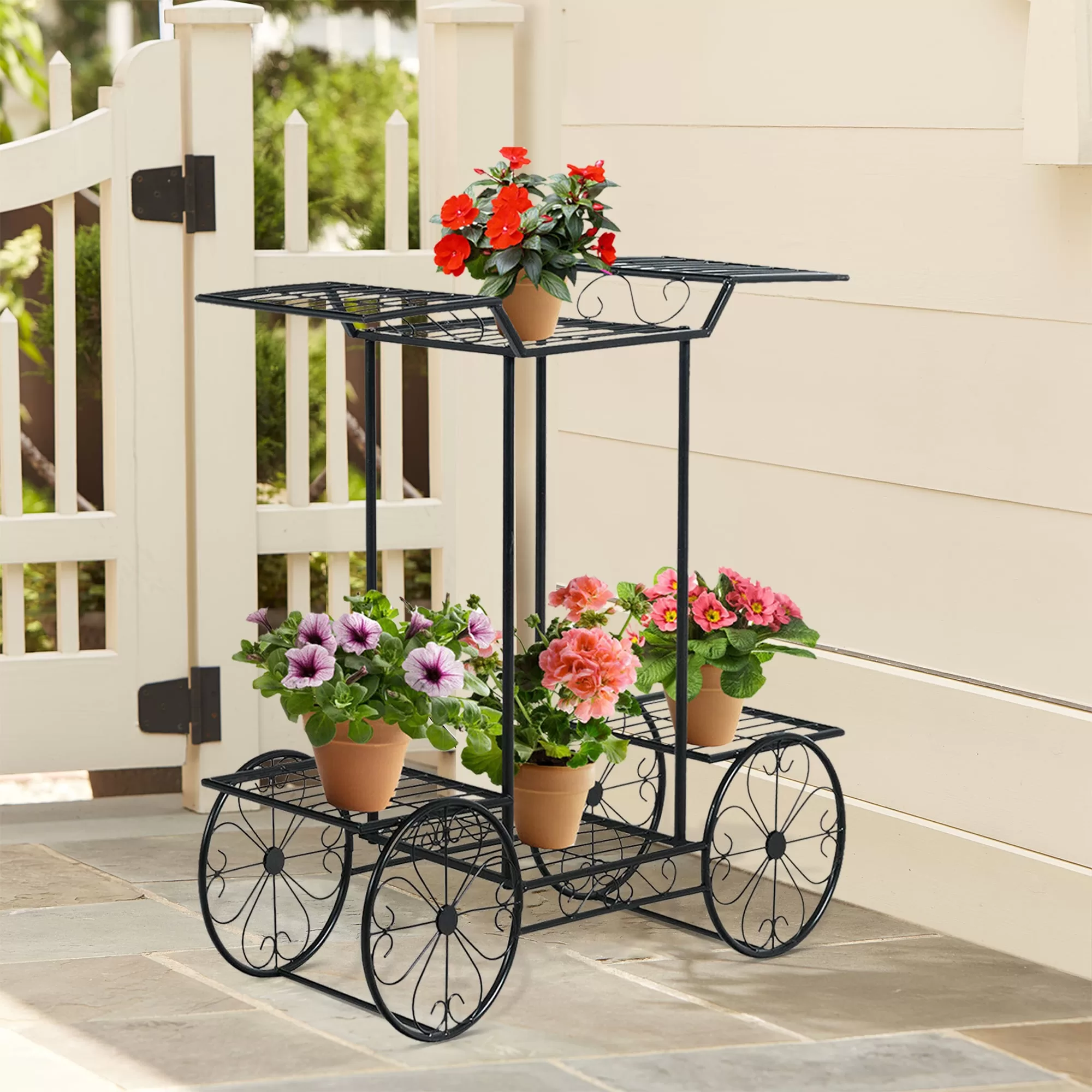 WELLFOR Outdoor Plant Stands 30-in H x 32-in W Black Indoor/Outdoor ...