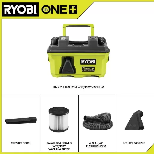 RYOBI PCL734B ONE+ 18V LINK Cordless 3 Gal. Wet/Dry Vacuum (Tool Only ...