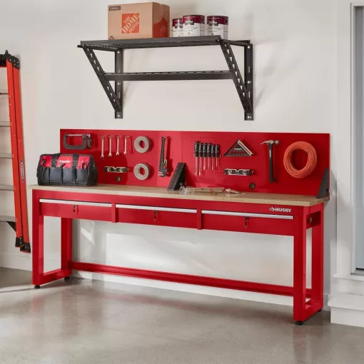 Husky G9603SR-US Ready-To-Assemble 8 ft. Solid Wood Top Workbench in ...