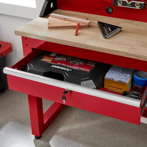 Husky G9603SR-US Ready-To-Assemble 8 ft. Solid Wood Top Workbench in ...