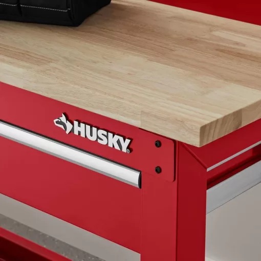 Husky G9603SR-US Ready-To-Assemble 8 ft. Solid Wood Top Workbench in ...