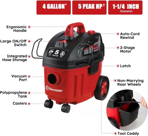 Vacmaster VF408 4 Gallon Wet/Dry Vacuum Cleaner with 2-Stage Motor ...
