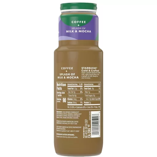 Starbucks - RTD Cold & Crafted Coffee, Splash of Milk + Mocha, 11 Fl Oz ...