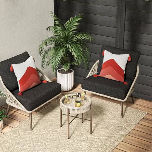 Origin 21 Plymouth Cove 3-Piece Wicker Patio Conversation Set with Gray ...