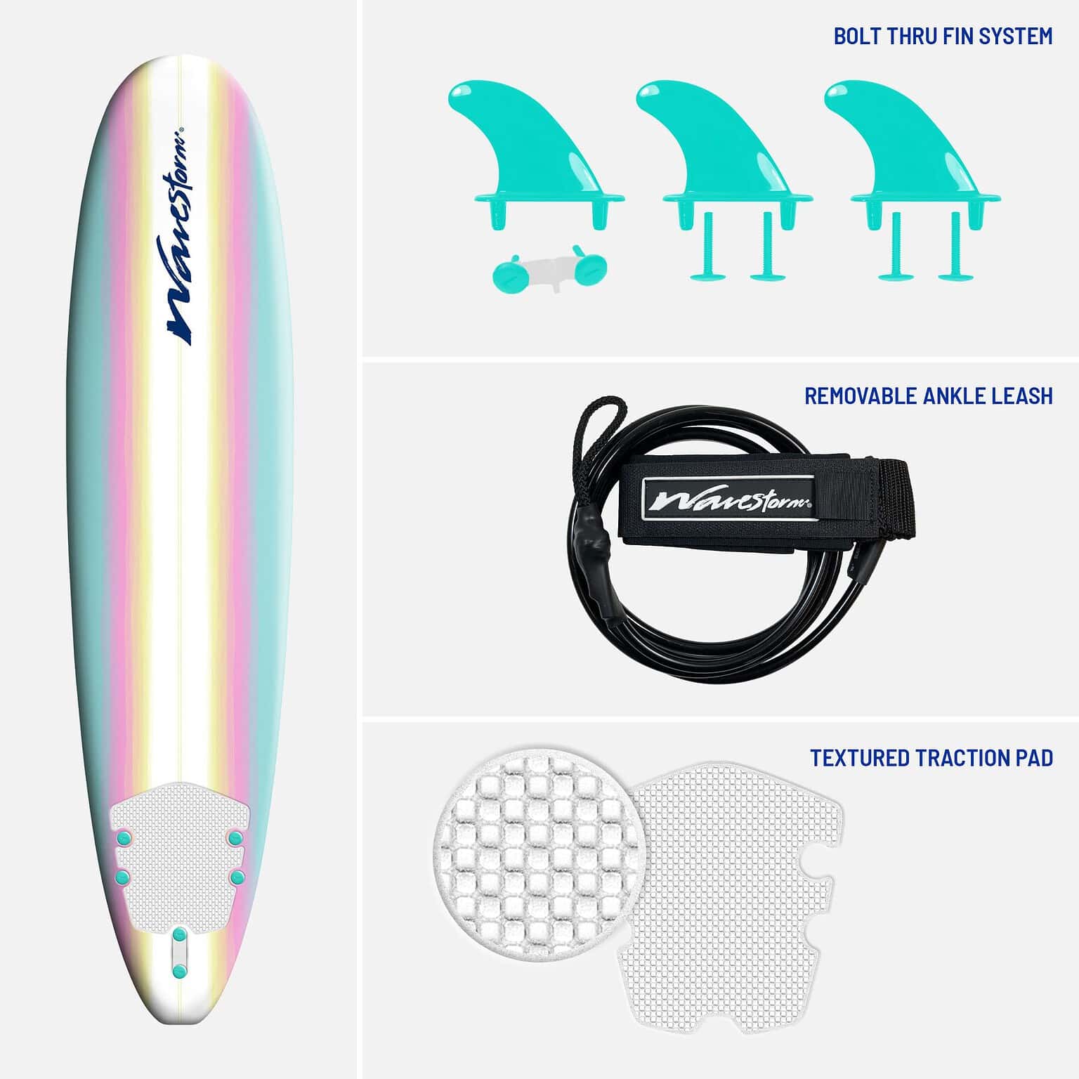 Wavestorm - Classic Soft Top Foam 8ft Surfboard - burst - MartDiscover.com