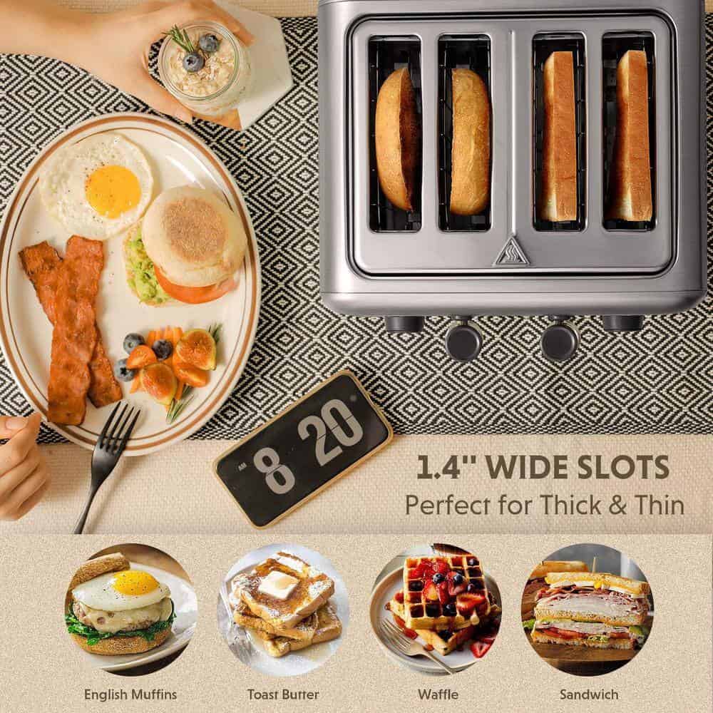 BUYDEEM DT-6B83S 4-Slice Toaster, Extra Wide Slots, Retro Stainless ...
