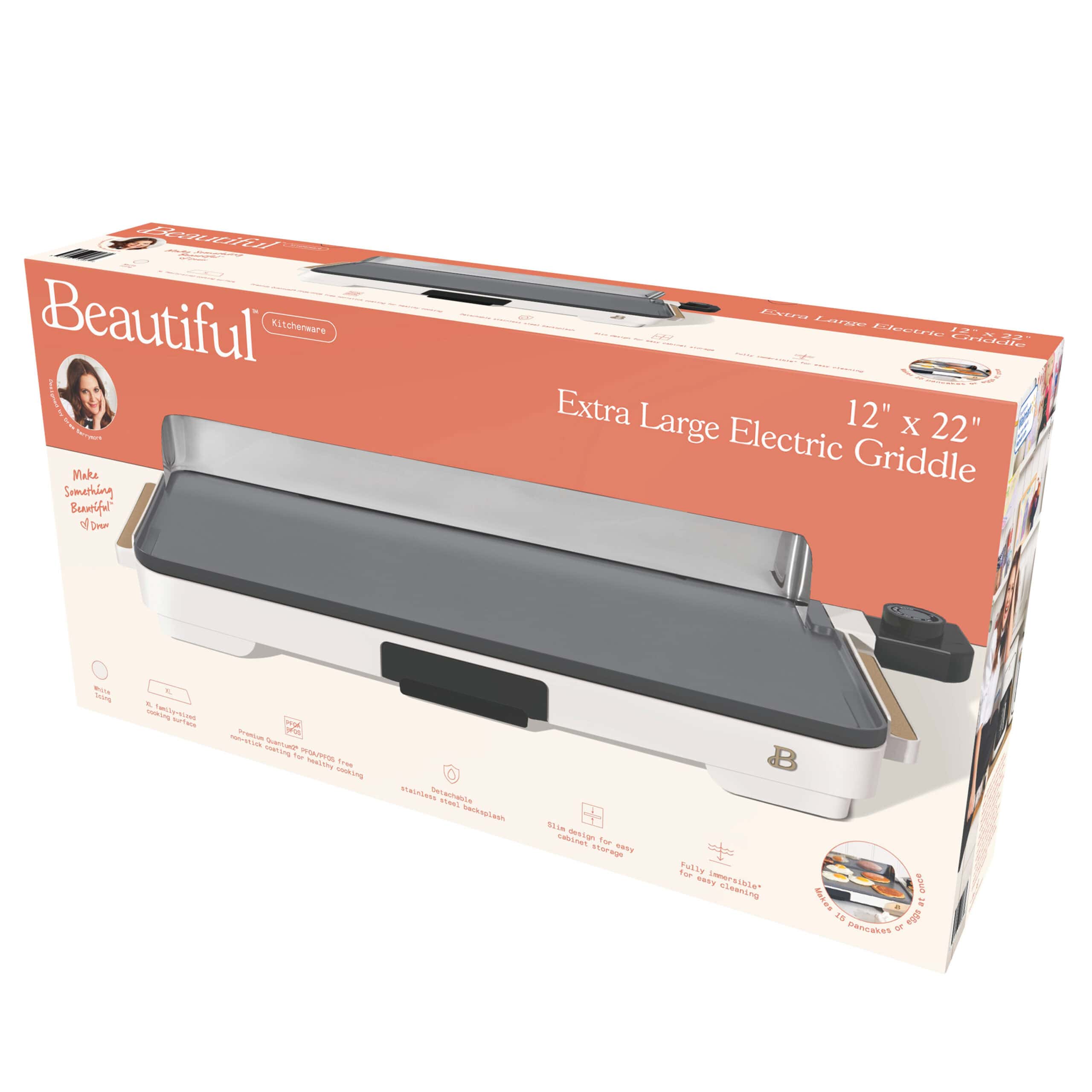 Beautiful XL Electric Griddle 12" x 22" Non-Stick, White Icing by Drew ...