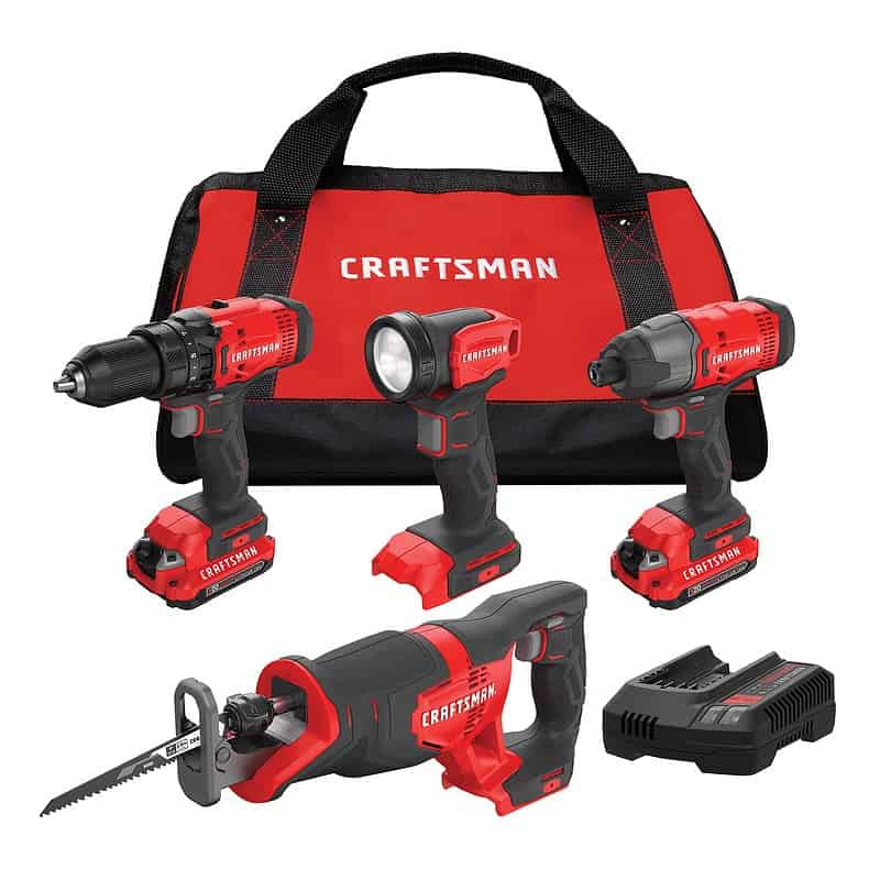 CRAFTSMAN CMCK400D2 V20 4-Tool 20-volt Max Power Tool Combo Kit with ...