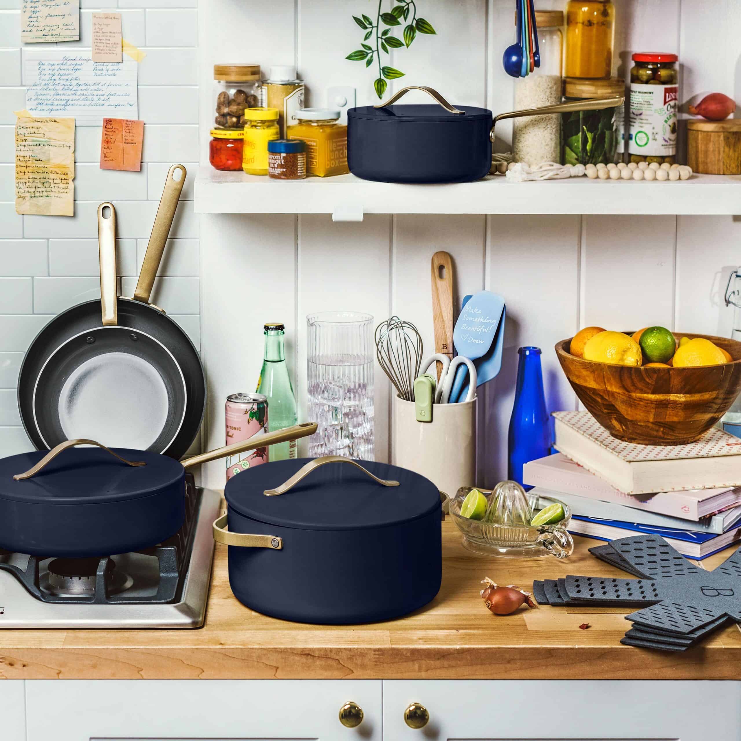 Beautiful 12pc Ceramic Non-Stick Cookware Set, Starry Night by Drew ...