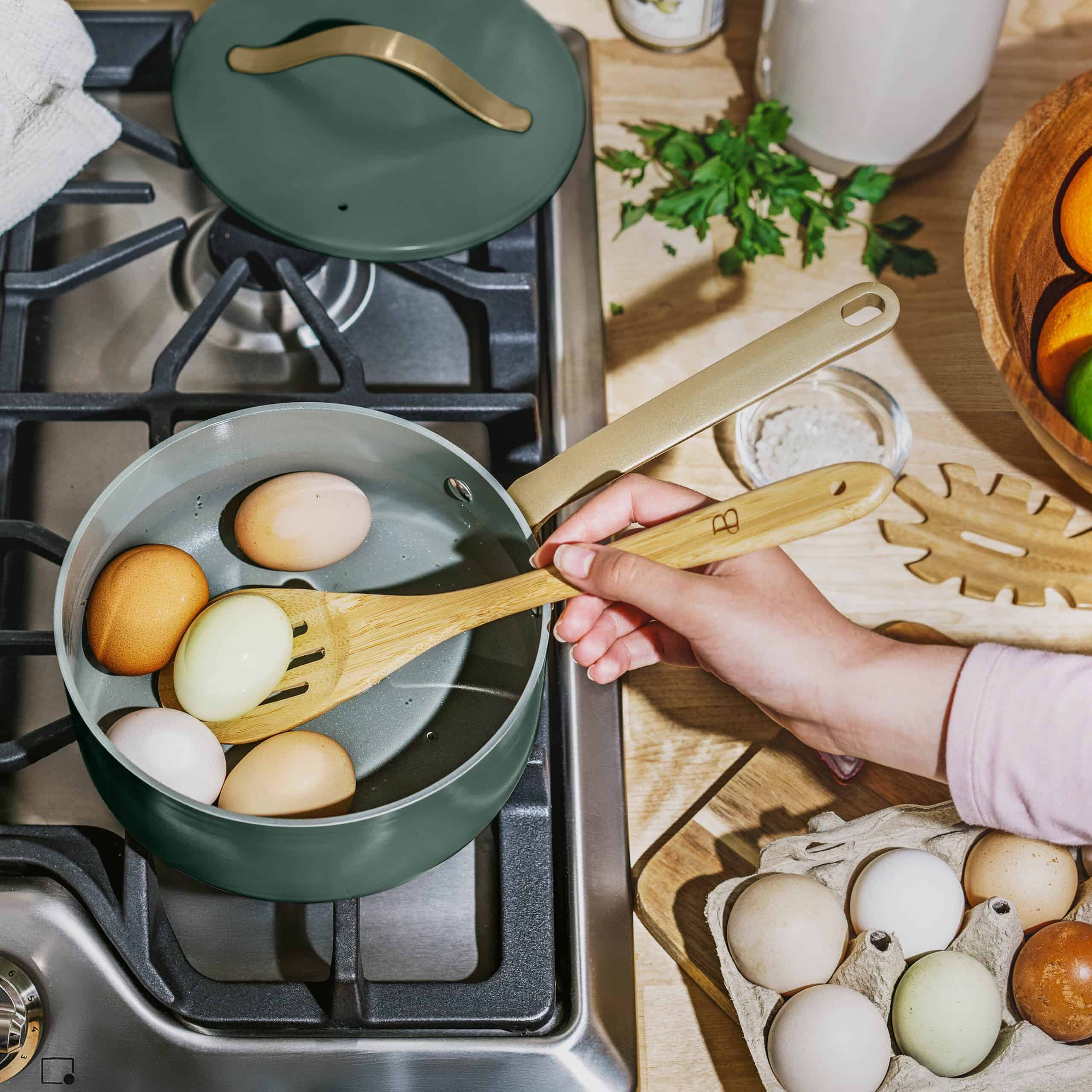 Beautiful 12pc Ceramic Non-Stick Cookware Set, Thyme Green by Drew ...