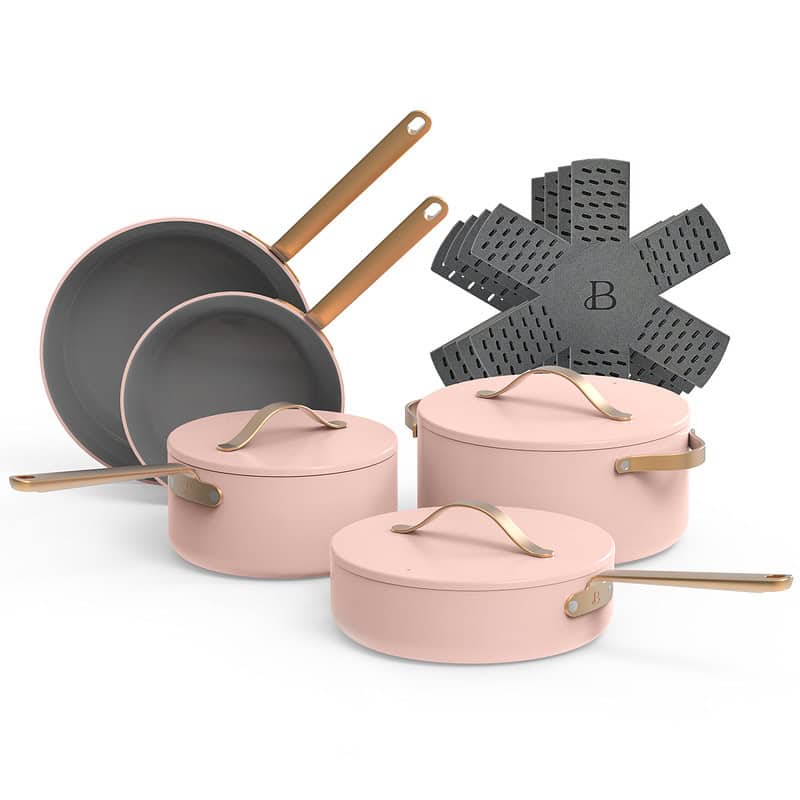 Beautiful 12pc Ceramic Non-Stick Cookware Set, Rose by Drew Barrymore ...
