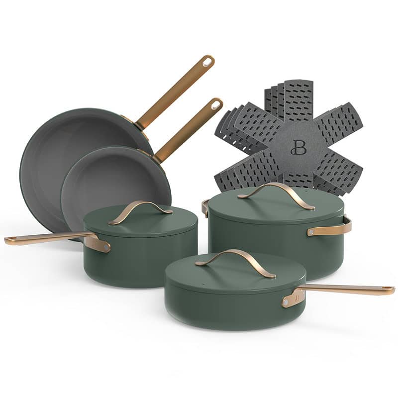 Beautiful 12pc Ceramic Non-Stick Cookware Set, Thyme Green by Drew ...