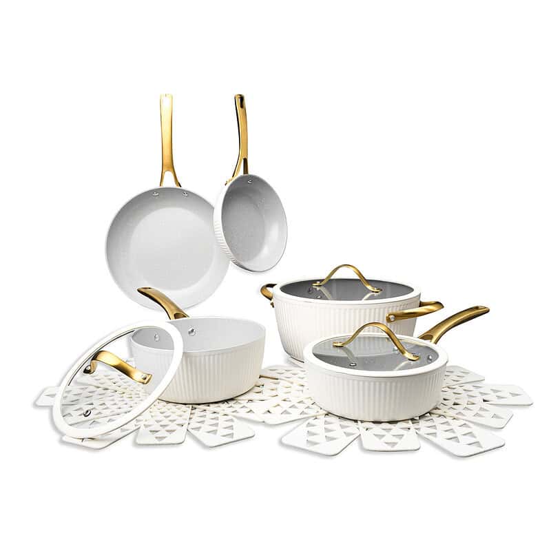 Thyme & Table Signature Ribbed 12-Piece Cookware Set Non-Stick- White ...