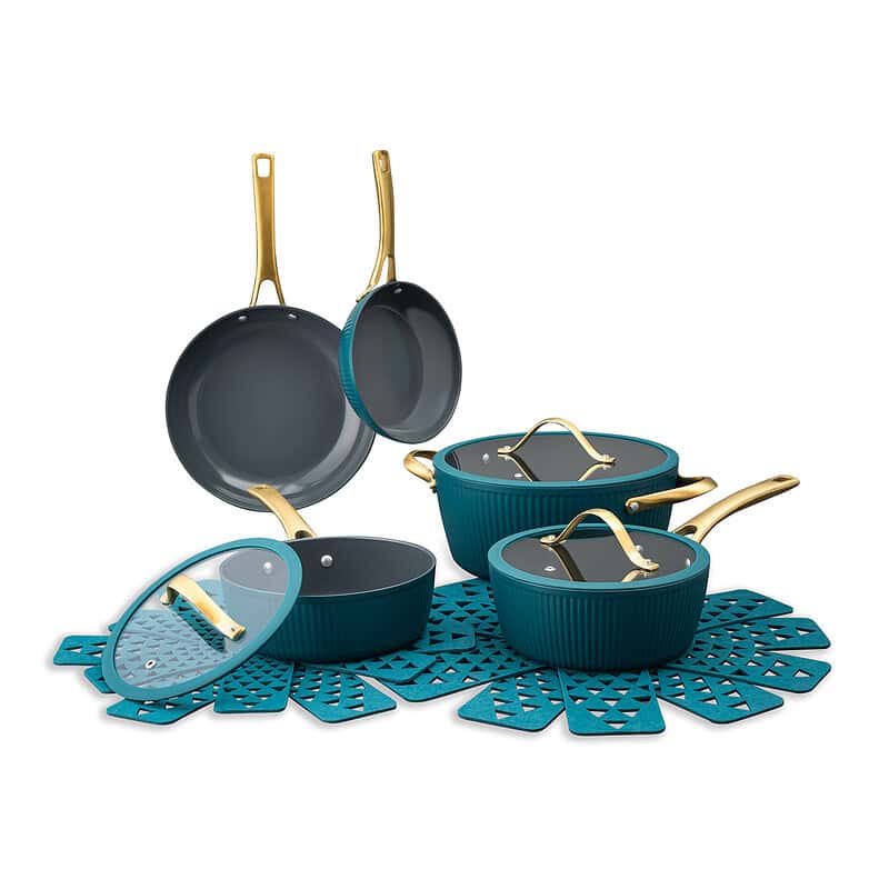 Thyme & Table Signature Ribbed 12-Piece Cookware Set Non-Stick ...