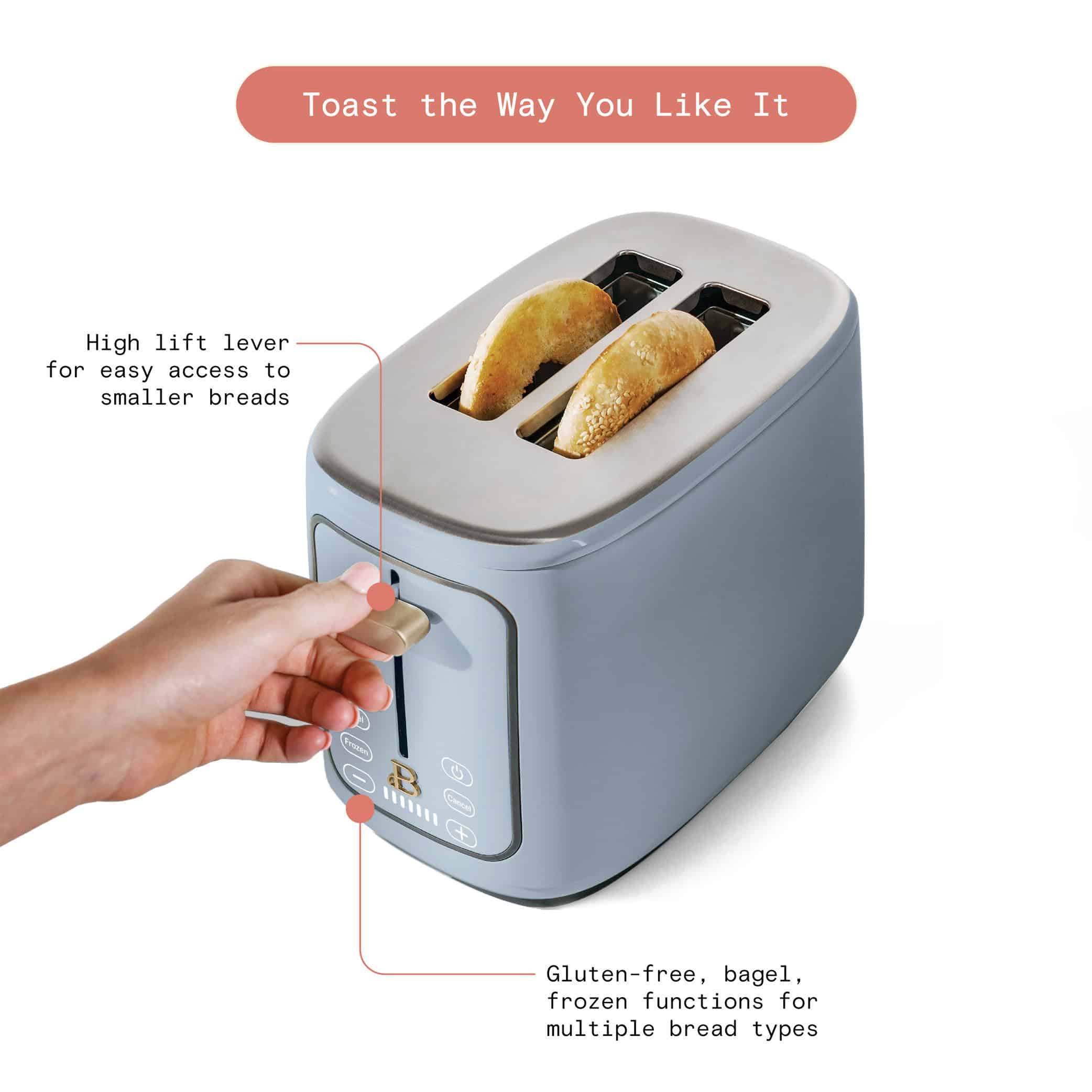 Beautiful 2 Slice Toaster with Touch-Activated Display, Cornflower Blue ...