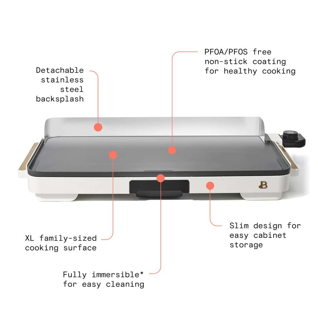 Beautiful XL Electric Griddle 12" x 22" Non-Stick, White Icing by Drew ...