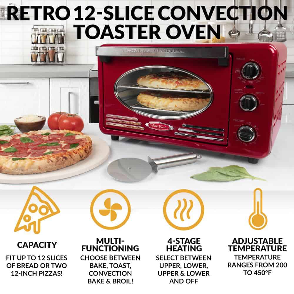 Nostalgia 12-Slice Red Convection Toaster Oven Automatic Shut-off ...