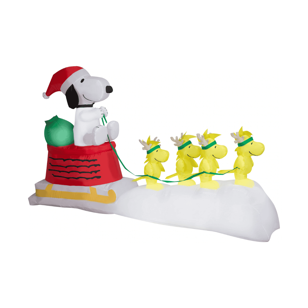 Gemmy 5.22-ft Lighted Peanuts Worldwide Snoopy Sleigh Christmas ...