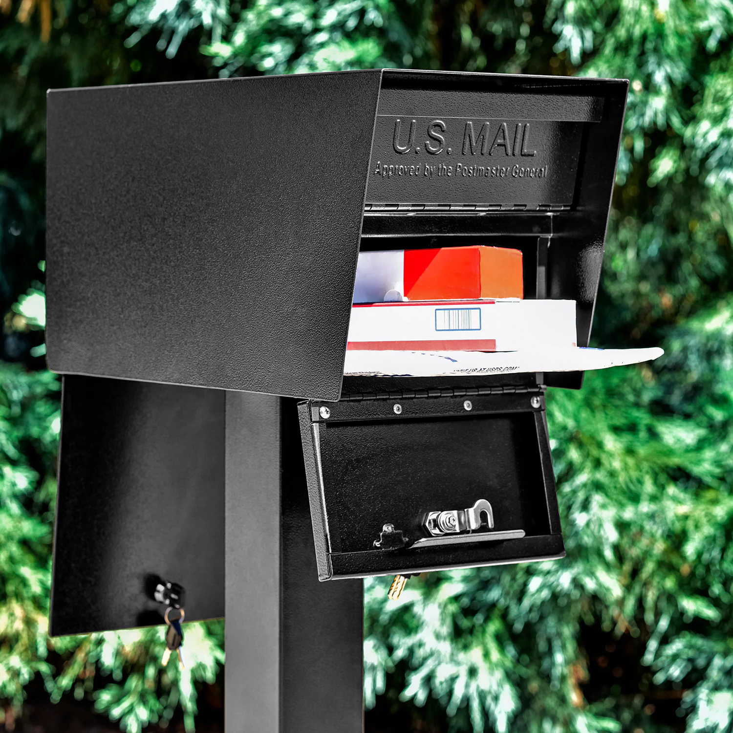 Mail Boss Post Mount Black Metal Extra Large Lockable Mailbox ...