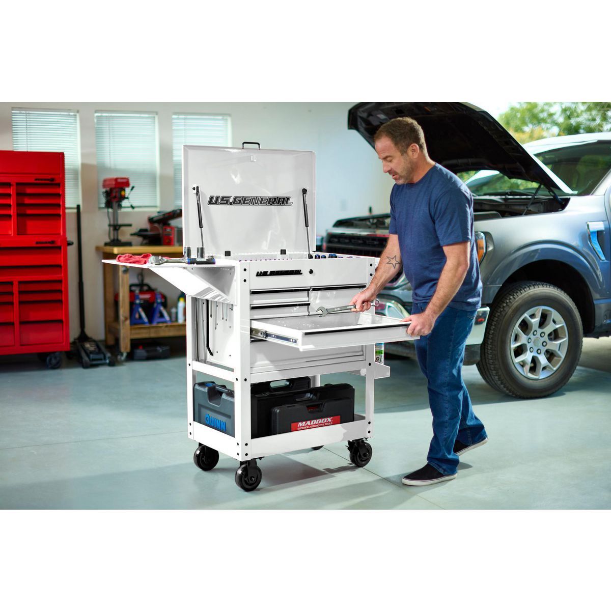 U.S. GENERAL 30 in., 5-Drawer Mechanics Cart, White - MartDiscover.com