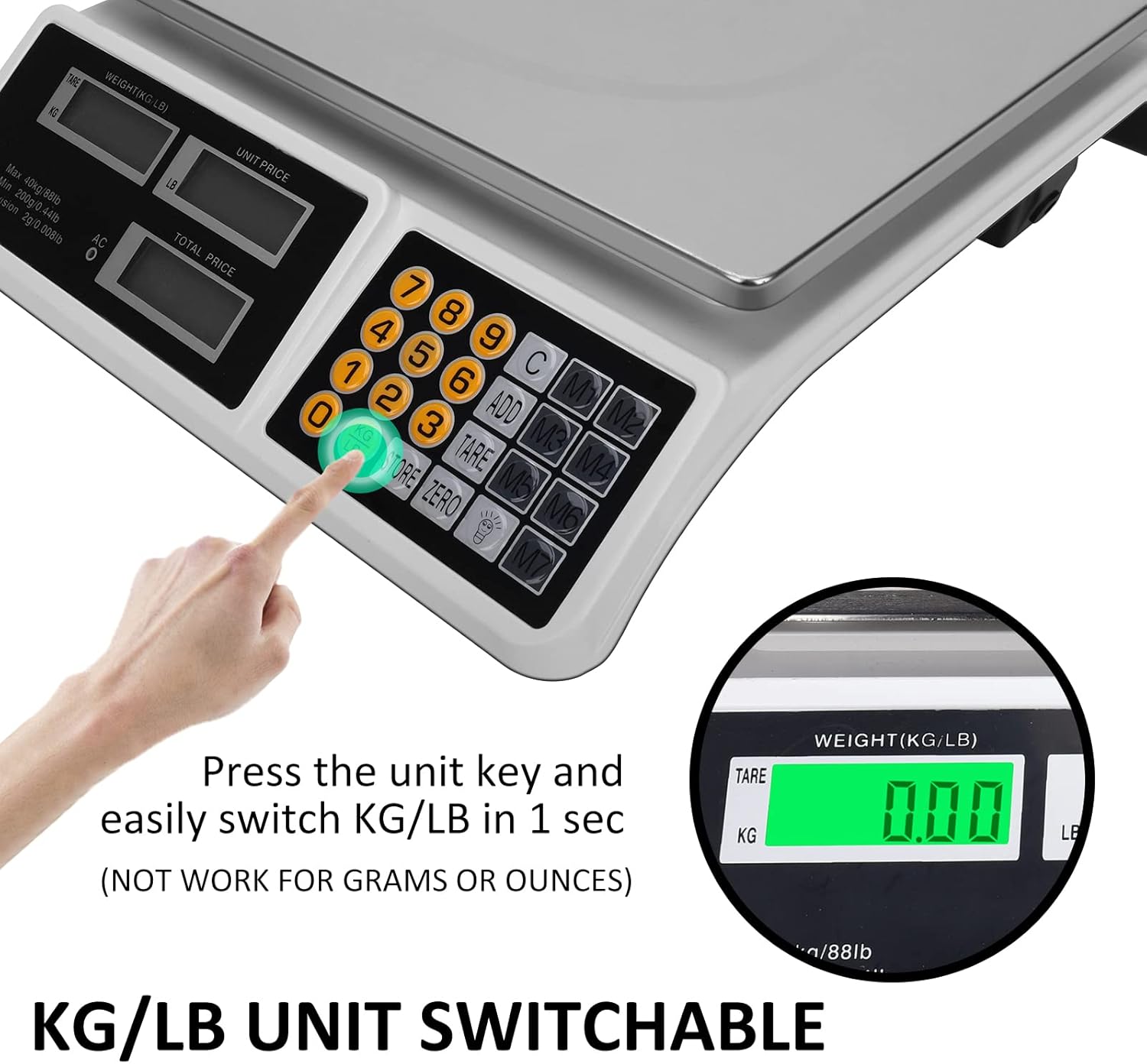 YIFOR Digital Commercial Price Scale 88lb/40kg Price Computing Scale ...