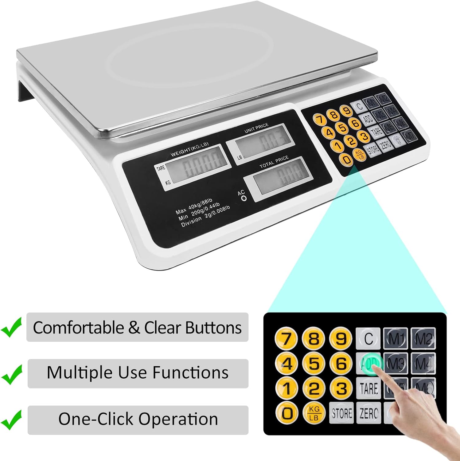 YIFOR Digital Commercial Price Scale 88lb/40kg Price Computing Scale ...
