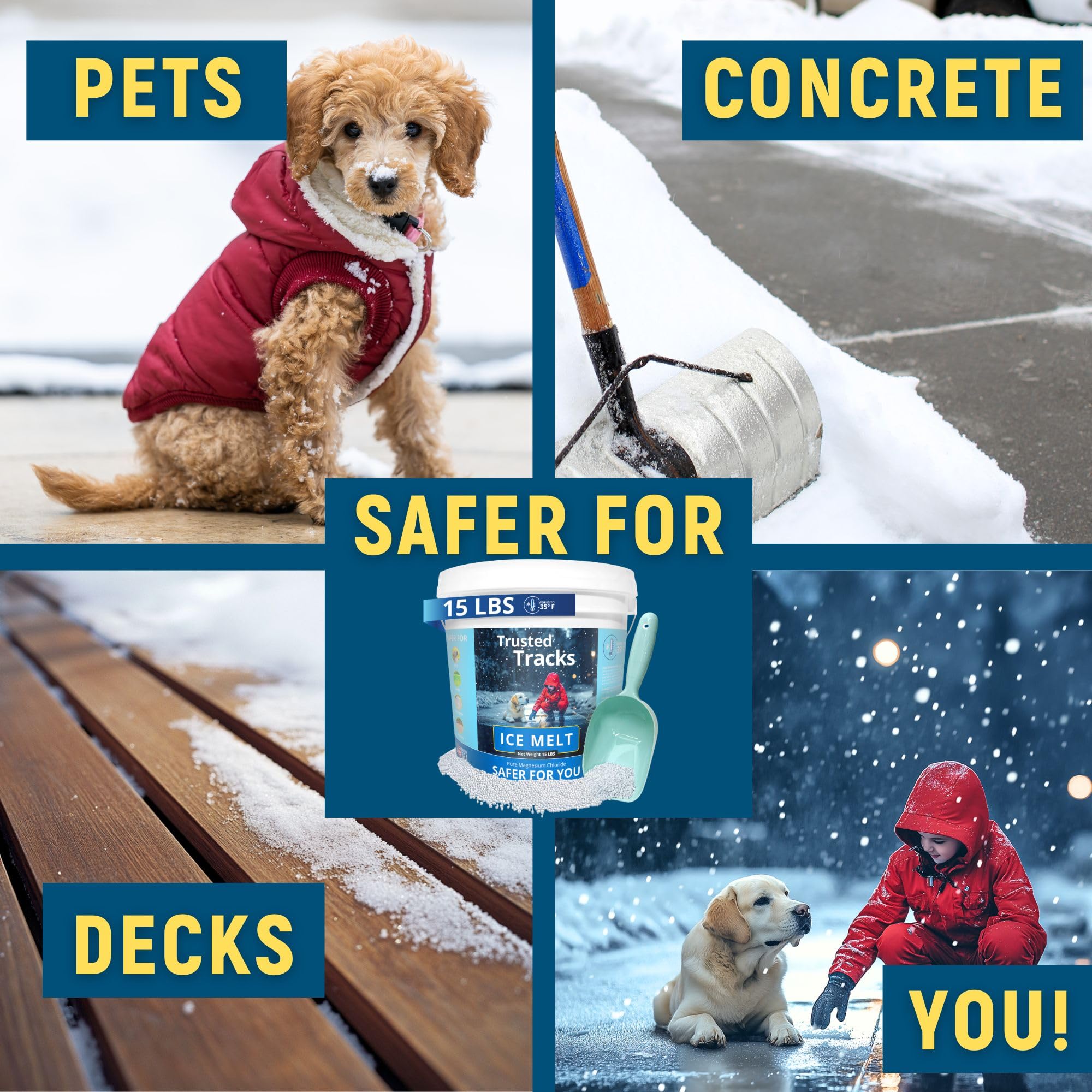 Ice Melt, Pet Safe Ice Melt, 15 LBS Premium Snow Melter, Pure Magnesium ...