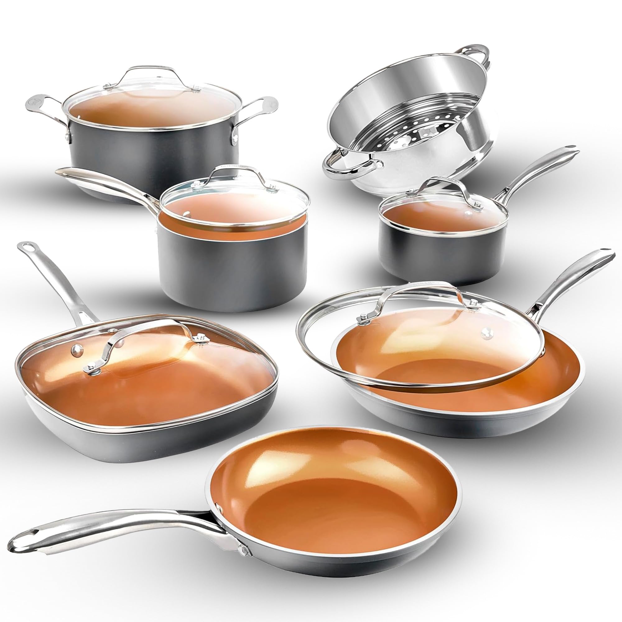 Gotham Steel 12 Pc Ceramic Pots and Pans Set Non Stick, Kitchen ...