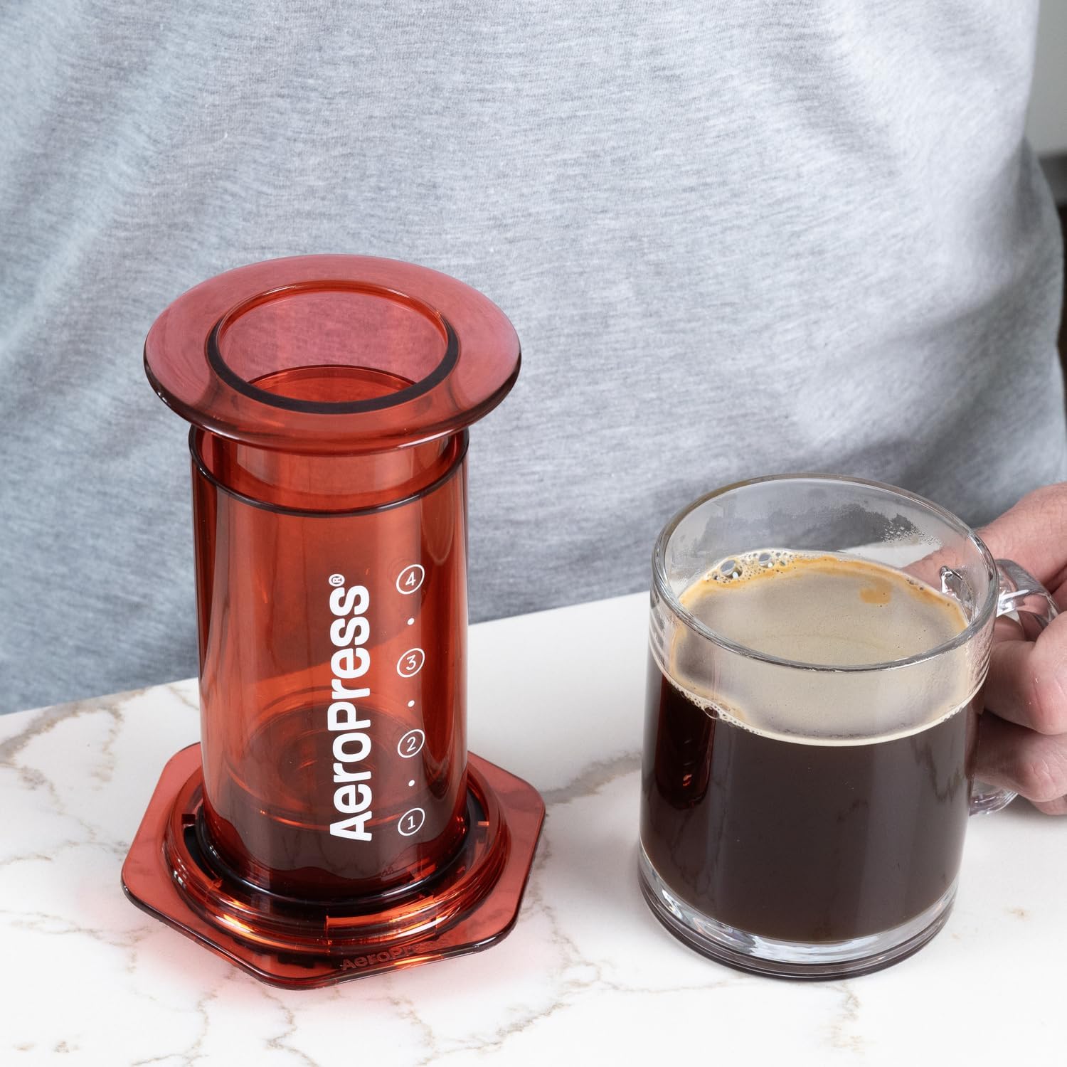 AeroPress Clear Red Coffee Press – 3 In 1 Brew Method Combines French ...