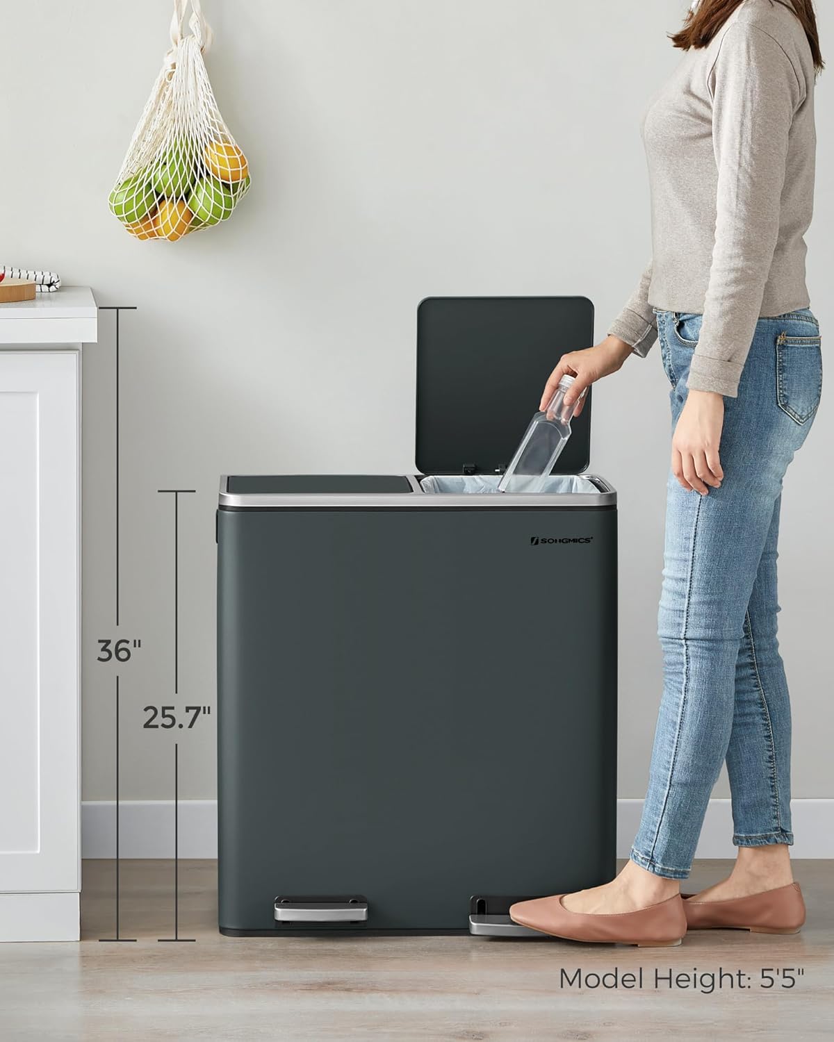SONGMICS Trash Can, 2 x 8 Gallon (2 x 30 L) Garbage Can for Kitchen ...