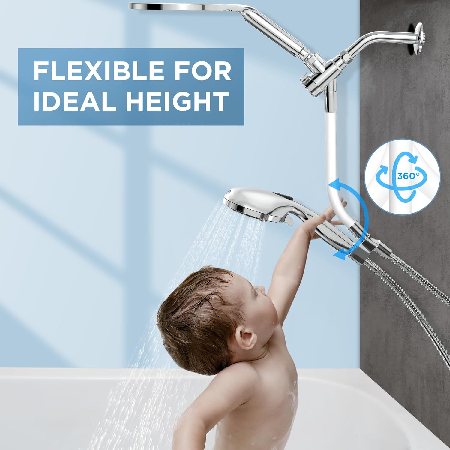 Dual Handheld Shower Head Combo, 2-in-1 Rain Shower Heads System 8 Inch ...