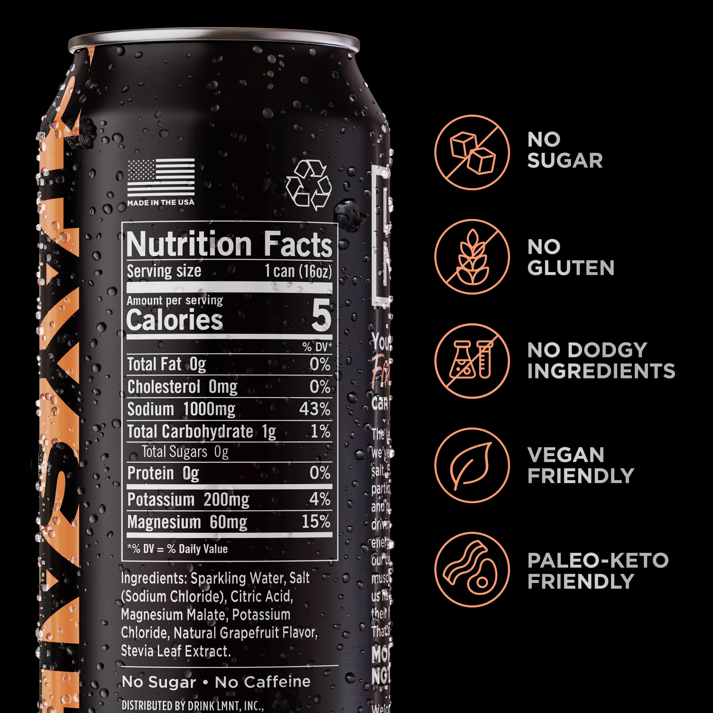 LMNT Sparkling Electrolyte Drink - Grapefruit Salt | 12-Count ...