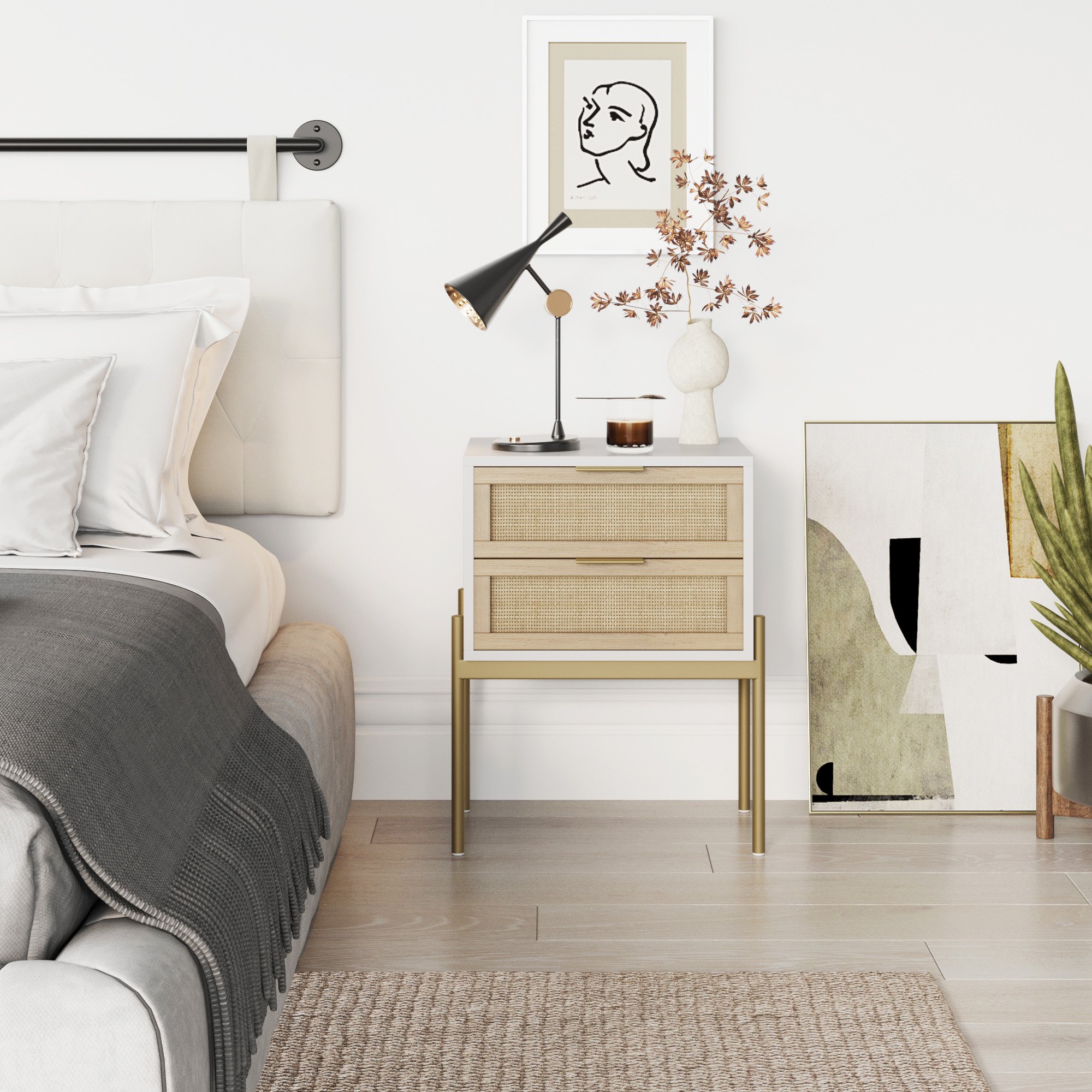 Nathan James Andrew Side Table with 2 Drawers, White/Gold ...