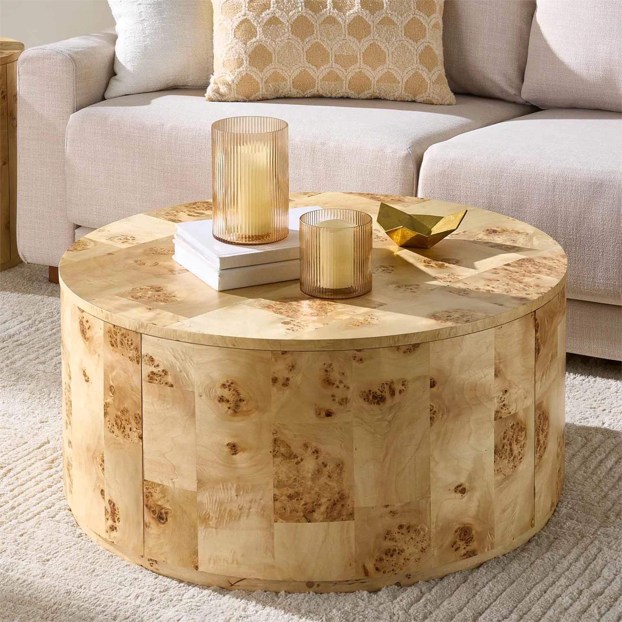 Better Homes & Gardens Burlwood Round Coffee Table, Light Burl Wood ...