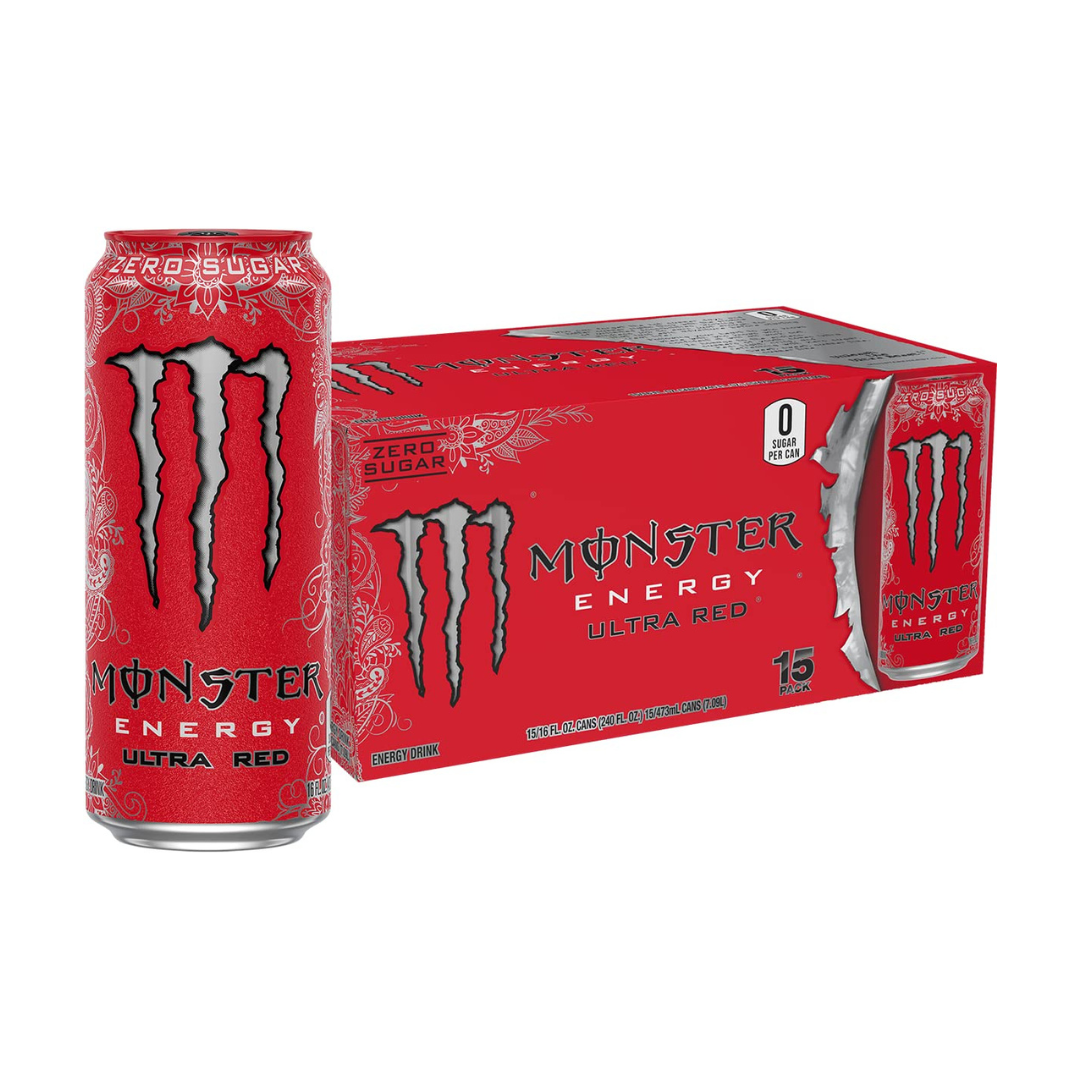 Monster Energy Ultra Red, Sugar Free Energy Drink, 16 Ounce (Pack of 15 ...