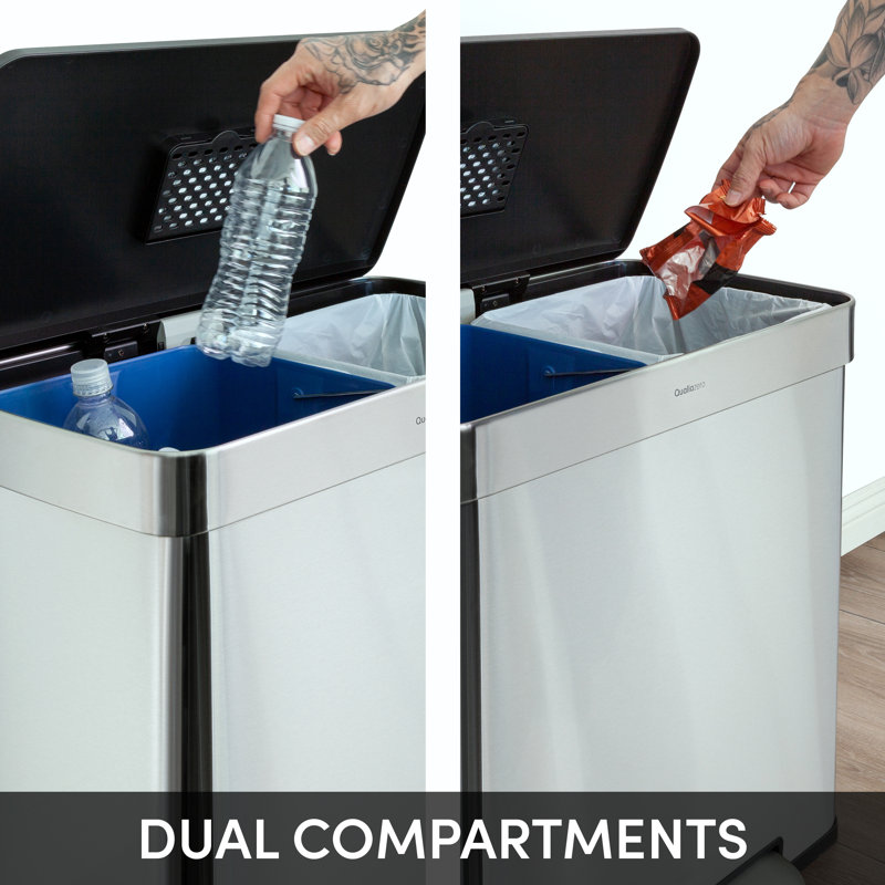 Qualiazero 16 Gallon Stainless Steel Step On Multi-Compartments Trash ...