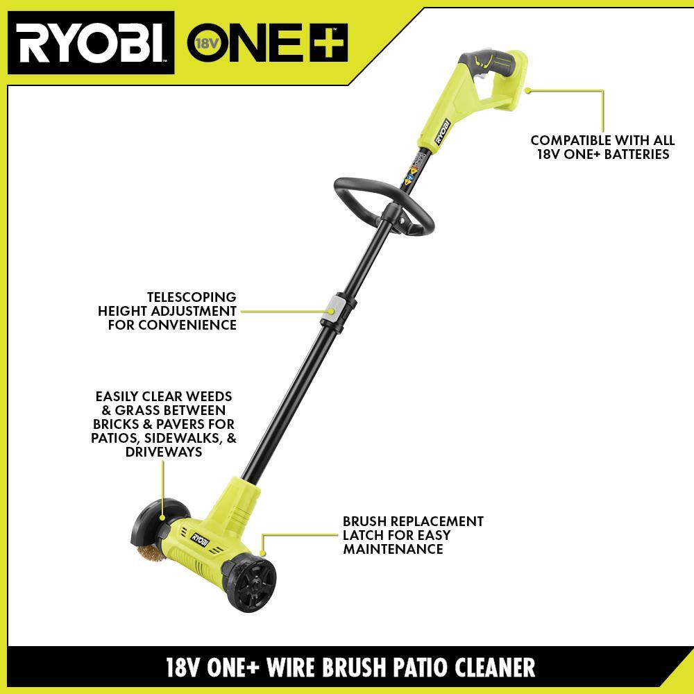 RYOBI ONE+ 18V Patio Cleaner with Wire Brush Edger with 2.0 Ah Battery ...